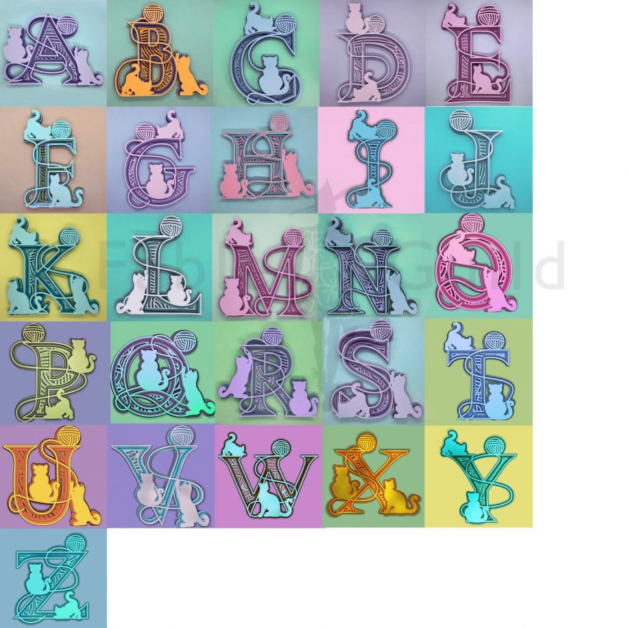 Cute 3D Cat Letter Cut Files Full Alphabet - Fable & Guild