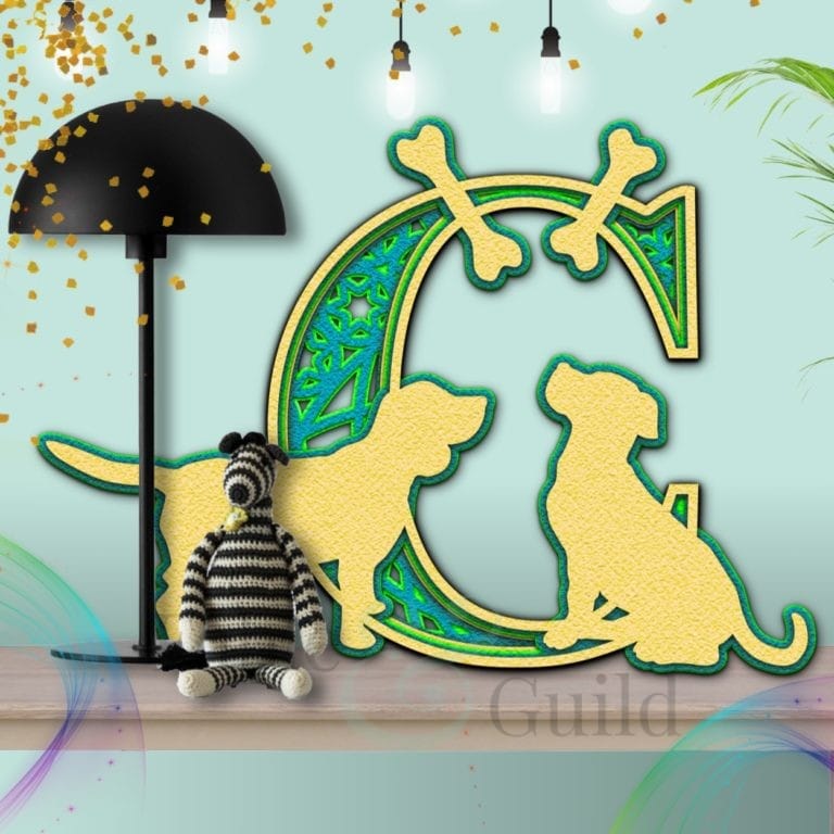 Super 3D SVG Cameo Dog Letter Cut File F - Fable & Guild