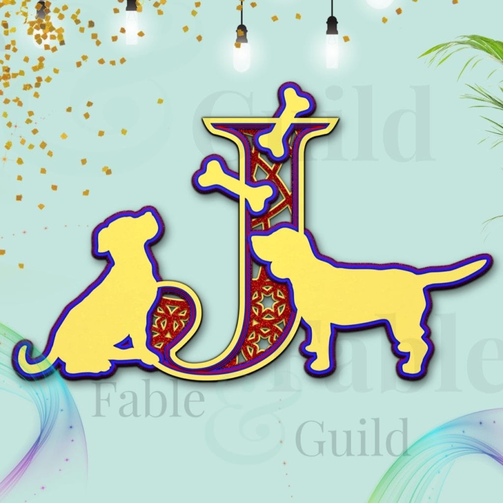 New 3D SVG ScanNCut Dog Letter Cut File J - Fable & Guild